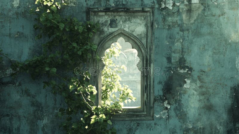 Overgrown Vines Frame Ancient Wall Window Stock Illustration ...