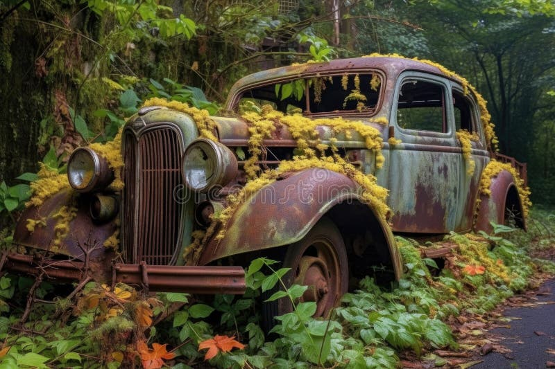 Overgrown Vines Wrapping Around Rusty Car Wreck Stock Photo - Image of ...