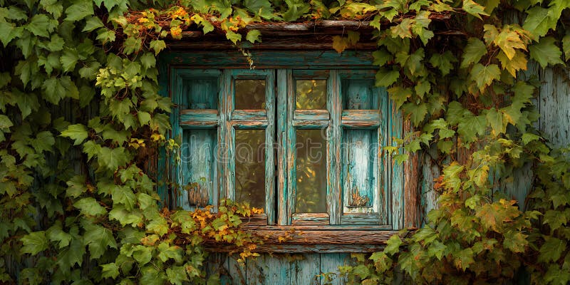 Overgrown Window a Rustic Autumnal Scene Stock Illustration ...