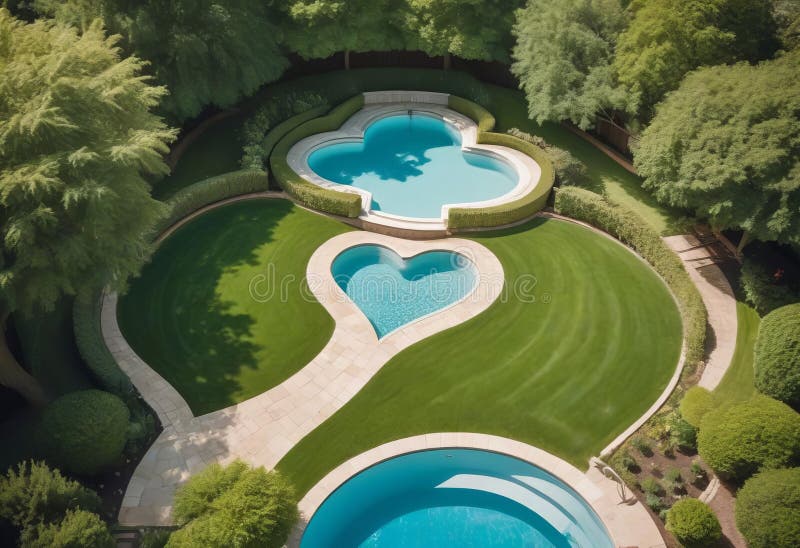 Overhead Aerial of Heart Shaped Swimming Pool in a Back Yard Stock ...