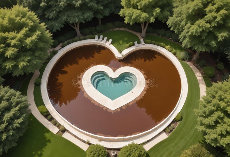 Overhead Aerial of Heart Shaped Swimming Pool in a Back Yard Stock ...