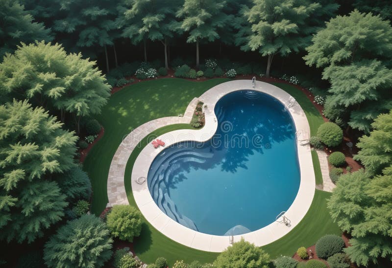 Overhead Aerial of Heart Shaped Swimming Pool in a Back Yard Stock ...