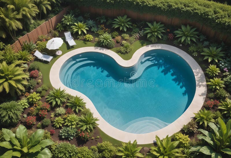 Overhead Aerial of Heart Shaped Swimming Pool in a Back Yard Stock ...