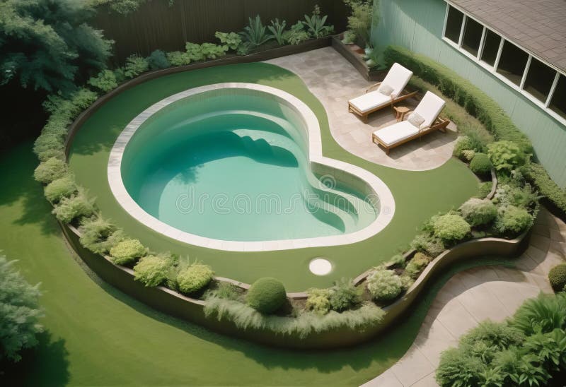 Overhead Aerial of Heart Shaped Swimming Pool in a Back Yard Stock ...
