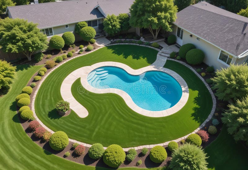 Overhead Aerial of Heart Shaped Swimming Pool in a Back Yard Stock ...