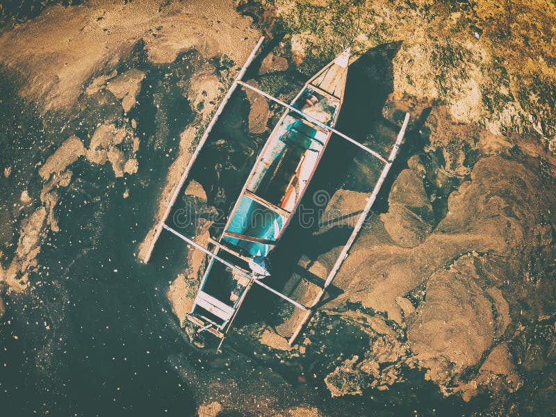 Overhead Aerial Shot of an Abandoned Boat at the Beach Stock Image ...
