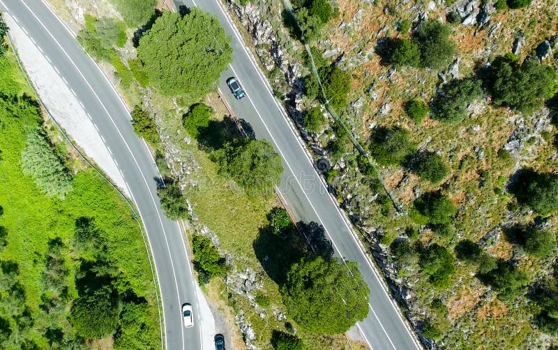 Overhead Aerial View of Beautiful Mountain Road Stock Photo - Image of ...