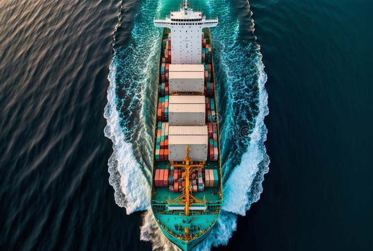 Overhead Aerial View of a Container Cargo Ship. Generative Ai Stock ...