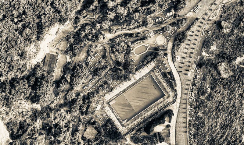 Overhead Aerial View of Ischia Citara Beach at Sunset with Pools and ...