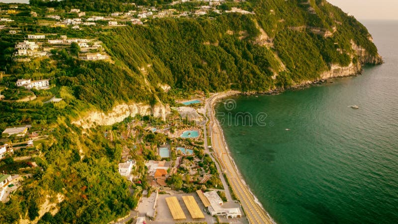 Overhead Aerial View of Ischia Citara Beach at Sunset with Sand Stock ...