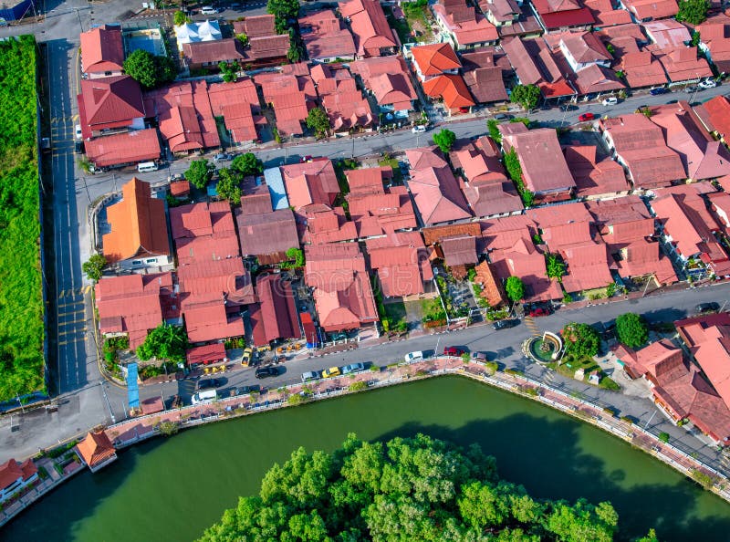 Overhead Aerial View of Melaka River, Malacca, Malaysia Stock Image ...