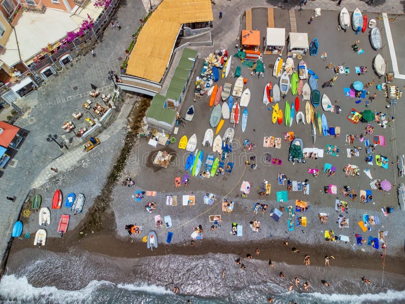 Overhead Aerial View of People Relaxing on a Beautiful Beach Stock ...