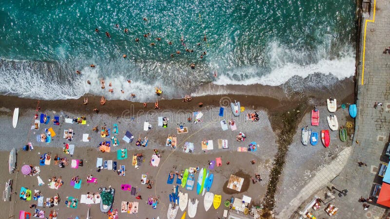 Overhead Aerial View of Positano Beach on a Beautiful Summer Day Stock ...