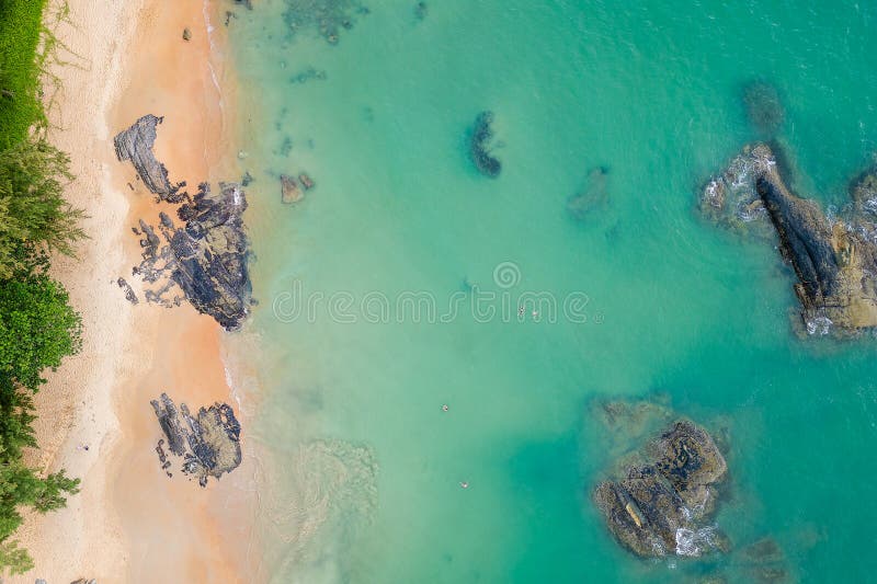 Overhead Aerial View Small Sandy Tropical Beach Shallow Ocean Stock ...