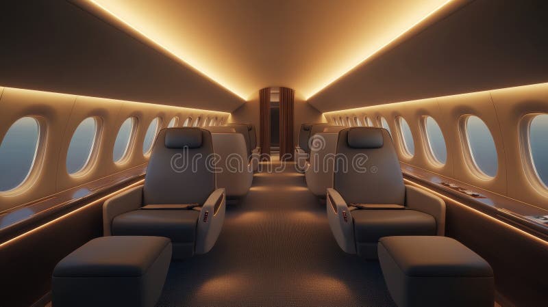Overhead Angle of an Elegant First-class Airline Cabin Interior ...