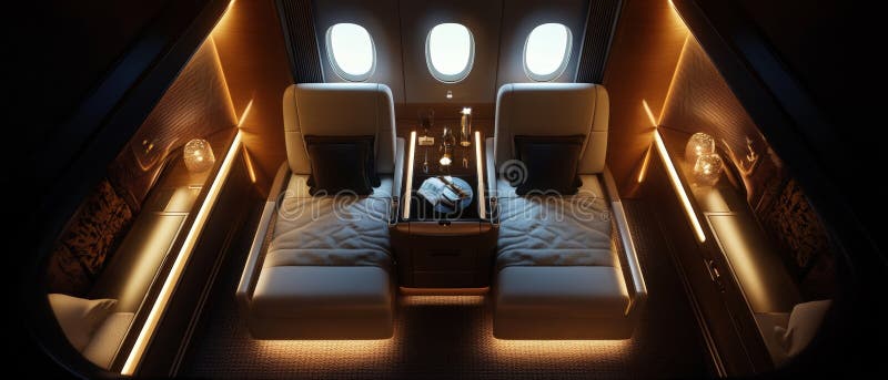 Overhead Angle of an Elegant First-class Airline Cabin Interior ...