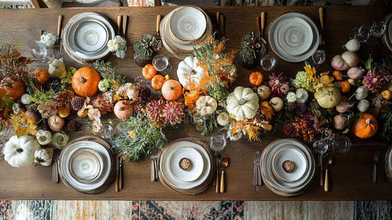 Overhead Arrangement of a Thanksgiving Table Stock Illustration ...
