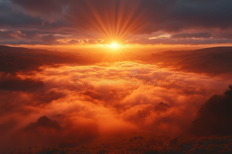 Overhead, the Autumn Countryside is Bathed in a Cold Morning Mist ...