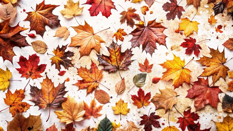 Overhead Autumn Leaves Composition Vintage Texture, Maple and Birch ...