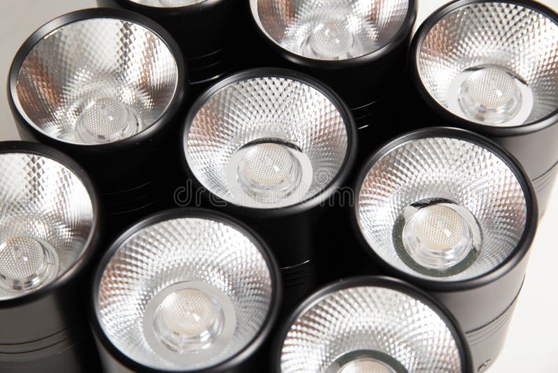 Overhead Black LED Lamps for a Stretch Ceiling on a White Background ...