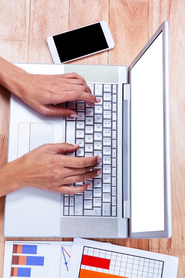 Overhead of Businesswoman Hands Using Laptop Stock Photo - Image of ...
