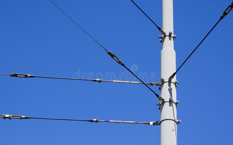 Overhead Cables and Mast on the Railway. Stock Photo - Image of ...