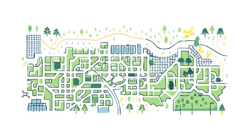 Overhead City Grid Map with Streets and Greenery, Vector Design ...