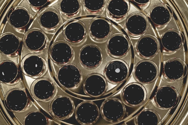 Overhead Closeup Shot of a Tray with Red Drinks Stock Image - Image of ...