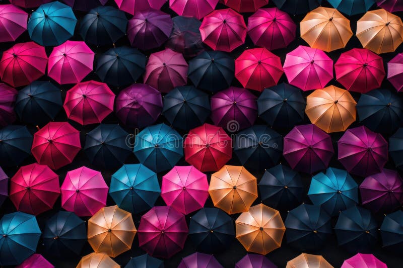 Overhead Composition of Open Umbrellas Forming a Cheerful and Organized ...