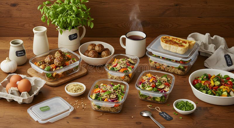 Overhead Composition of Various Food Items Arranged on a Surface for a ...