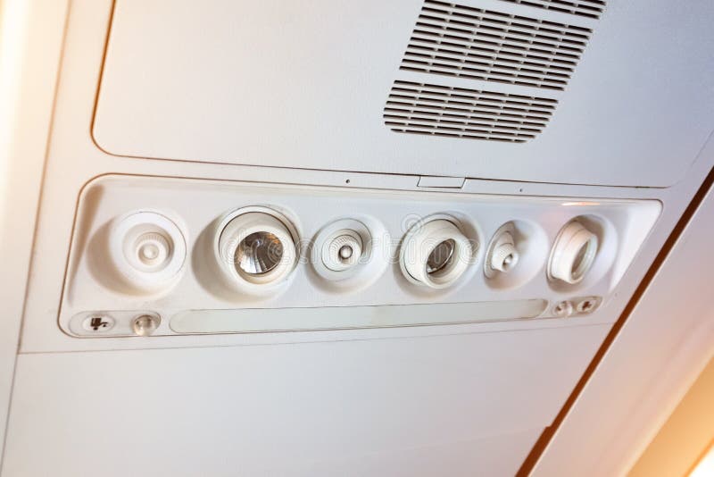 Overhead Console in the Modern Passenger Aircraft. Air Conditioner ...