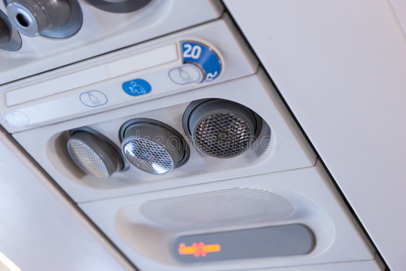 Overhead Console in the Passenger Plane Stock Photo - Image of cool ...
