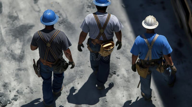 Overhead of Construction Workers Walking on Sunlit Site Image, Ai ...