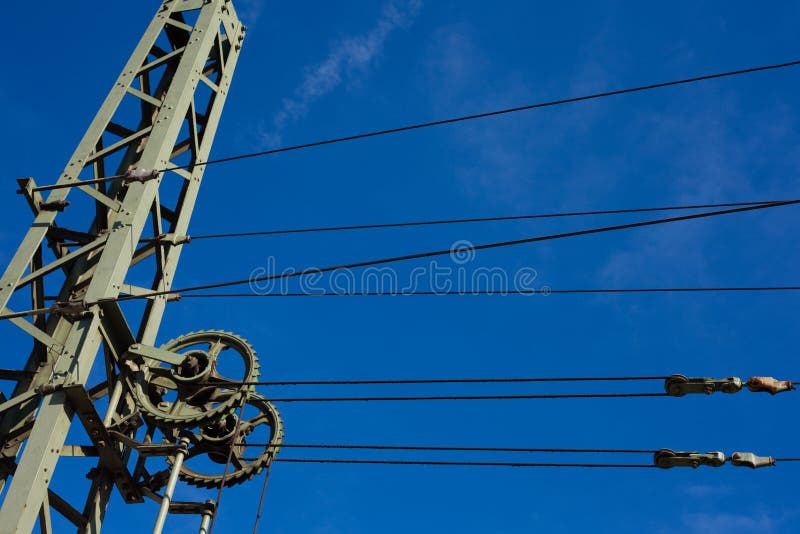 Overhead Line Wire Over Rail Track. Power Lines Stock Photo - Image of ...