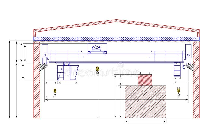 Overhead Crane Sketch with Dimensions. Dimensional Drawing Stock Vector ...