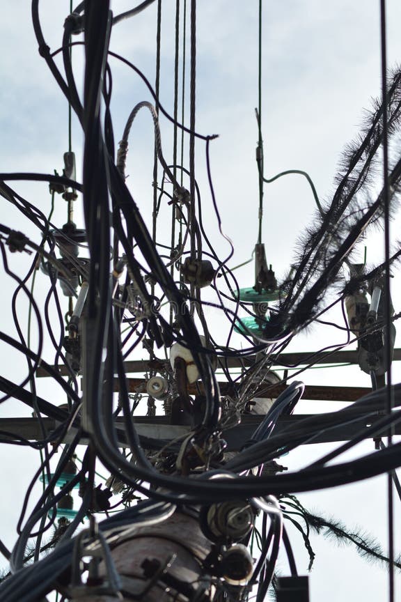 Overhead and Crowded Cable of Electricity and Telephone Network Stock ...