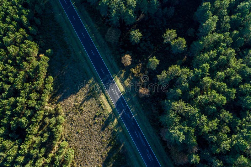 Overhead Drone Aerial View of a Road at Sunset Stock Image - Image of ...