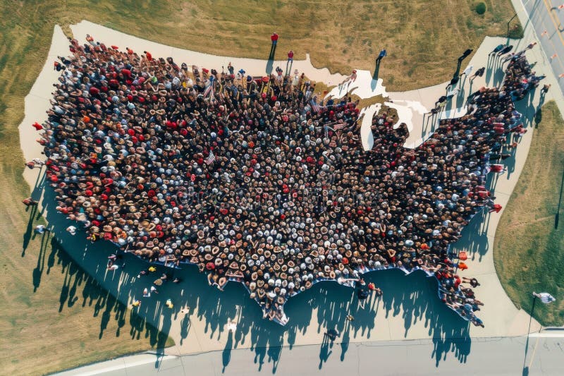 Overhead Drone Shot of Campaign Rally Crowd Forming the Shape of a ...