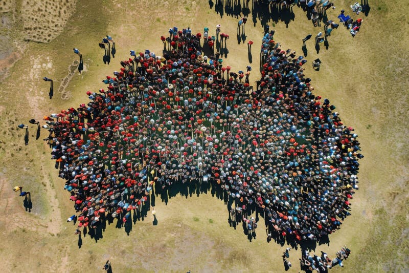 Overhead Drone Shot of Campaign Rally Crowd Forming the Shape of a ...