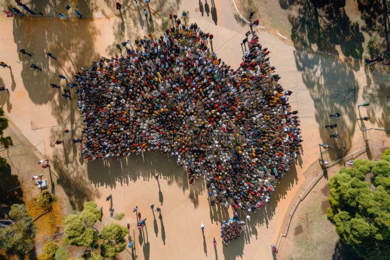 Overhead Drone Shot of Campaign Rally Crowd Forming the Shape of a ...