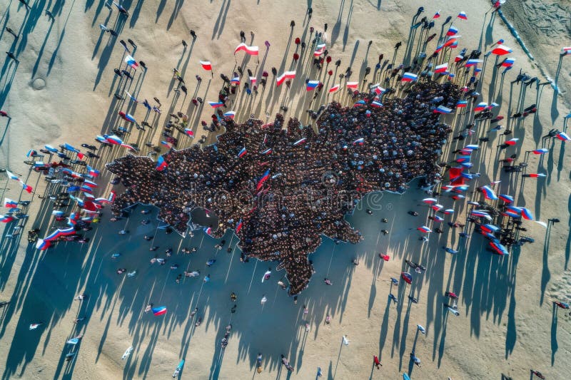 Overhead Drone Shot of Campaign Rally Crowd Forming the Shape of a ...