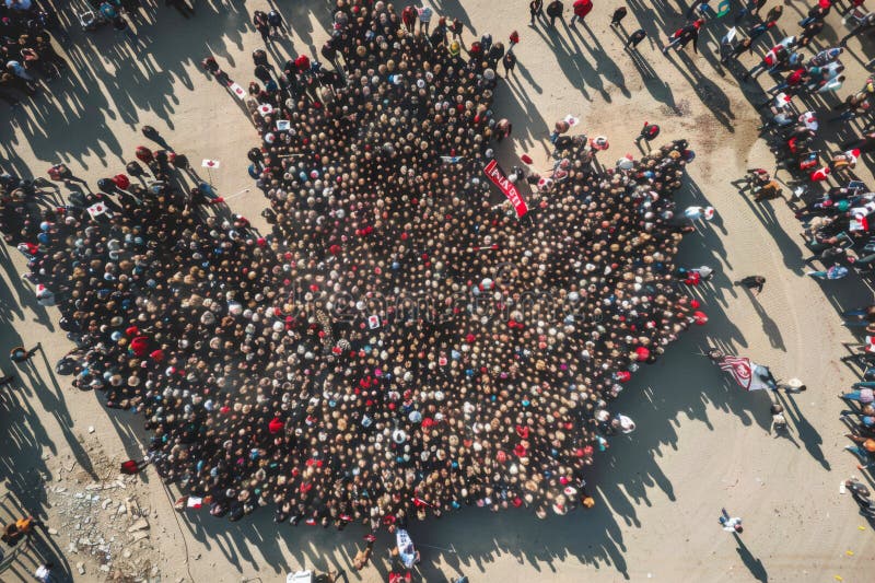 Overhead Drone Shot of Campaign Rally Crowd Forming the Shape of a ...