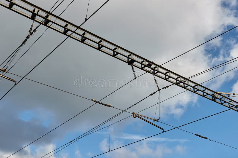 Overhead Electric Catenary Wires of a Railroad Stock Image - Image of ...