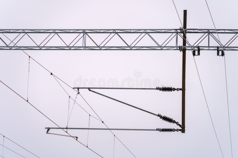 Overhead Electric Lines Against a Cloudy Sky Stock Image - Image of ...