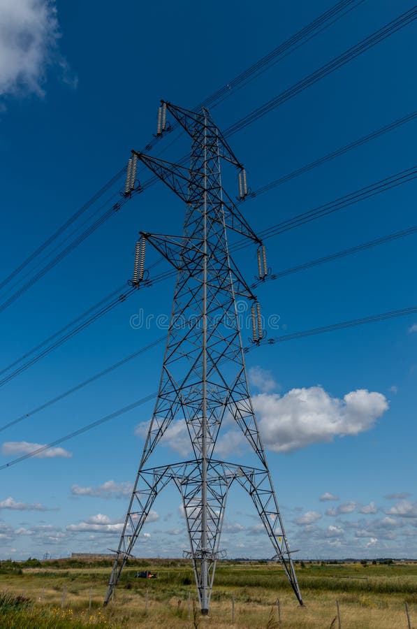 Overhead Electricity Power Cables on a Pylon Stock Photo - Image of ...