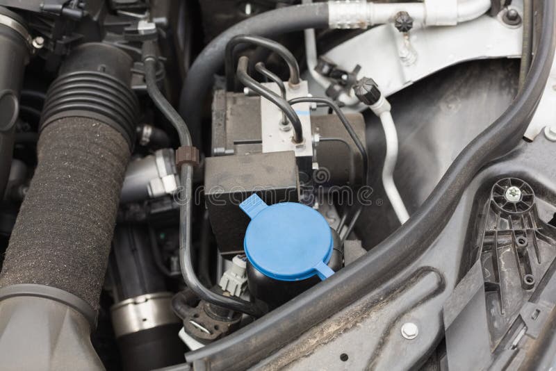 Overhead of Engine in Bonnet Stock Image - Image of indoors, automobile ...
