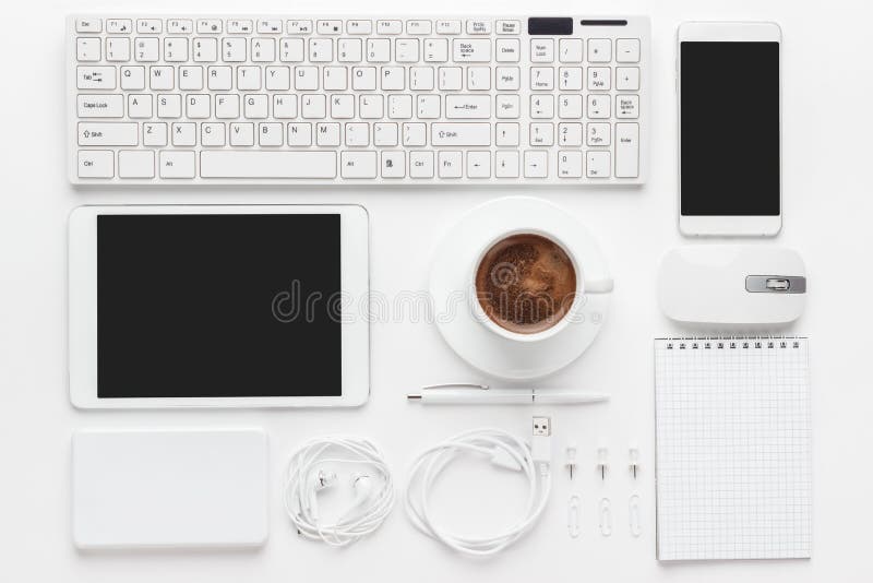 Overhead of Essential Office Objects Stock Image - Image of laptop ...