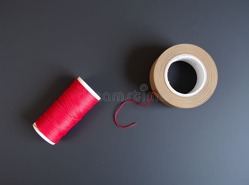 Red Thread Spool and Packaging Tape on Dark Background Ai Generated ...