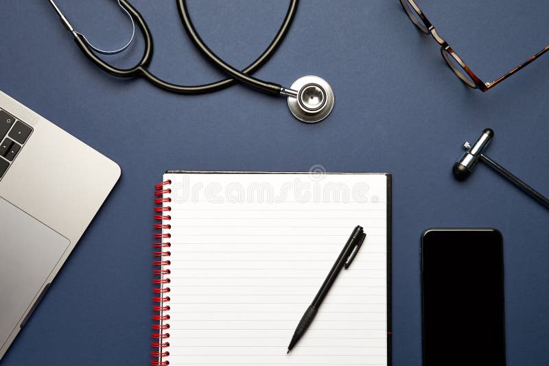 Overhead Flat Lay Shot of Medical Equipment on Black Background Stock ...