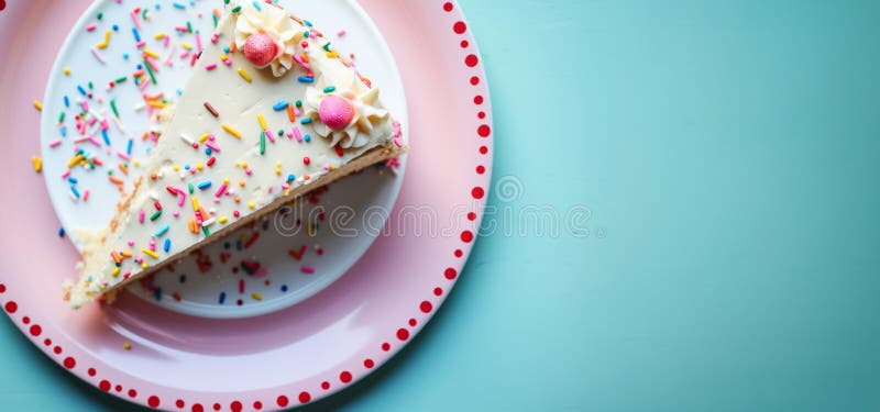 Overhead Flat Lay View of a Slice of Birthday Party Celebration Cake ...